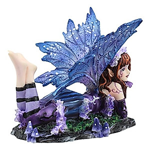 Ebros Fantasy Lavender Meadow Purple Girl Fairy Figurine 3.75" Long Faery FAE Pixie Garden Collectible Accessory