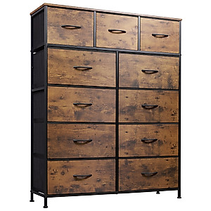 WLIVE Tall Dresser for Bedroom, Fabric Dresser Storage Tower, Dresser & Chest of Drawers Organizer Unit with 11 Drawers, Storage Cabinet, Hallway, Closets, Steel Frame, Wood Top