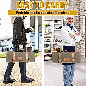 FIREDOG Wessleco Chef Knife Roll Bag (10 Pockets), Waxed Canvas Knife Carrying Case Storage with Handle & Shoulder Strap, Zipper Pouch for Culinary Tools (Knives Not Included)