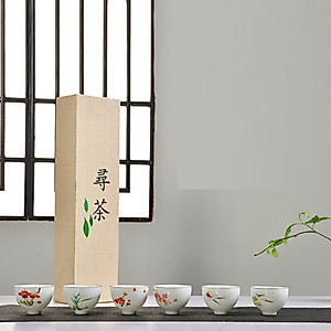ToiM China Characteristic Exquisite Hand-painted Ceramic Tea Cup Set Kung Fu Tea Cups, Set of 6, Gift Box Packaged