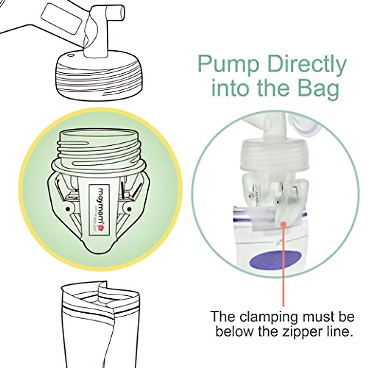 Maymom Breastmilk Storage Bag Adapters Compatible with Spectra S1, S2 Pumps ; 2 Duckbill Valves Included; Clear BPA Free Material; Boiling Water OK; Do Not Use Microwave or Steamer Bag to Sanitize