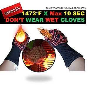 BBQ gloves, 1472°F, EN407 Certified. Extreme Heat Resistant, Long Sleeve, Anti-slip, Sweat Absorption, Comfier Easier and Safer for Grilling, barbecue, smoking, Cooking, Baking, pot holding.