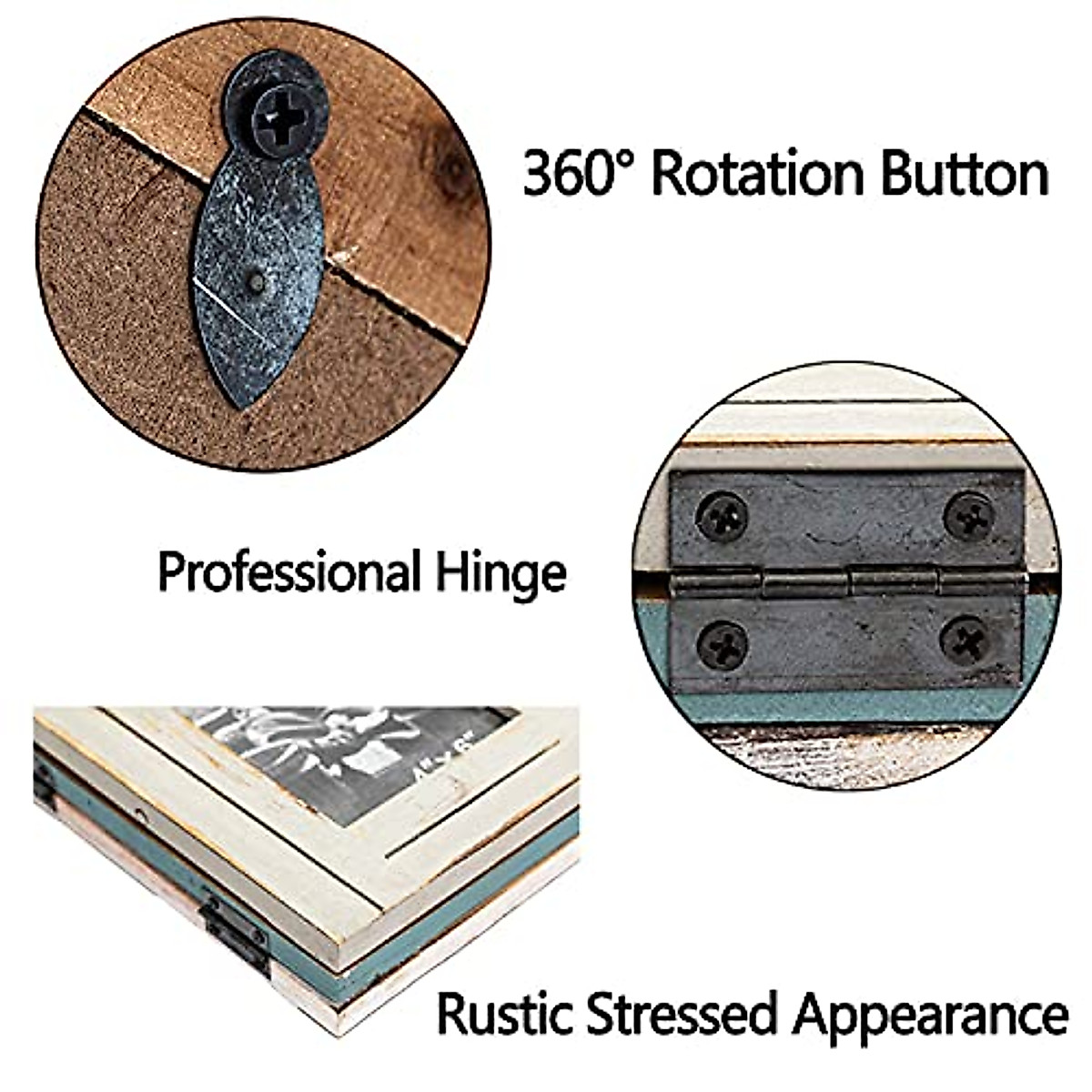 Rustic Trifold Picture Frame 3 Folding 4X6 Hinged Triple Distressed Photo Frame for Home Office Desk, Gift for Halloween, Thanks Giving Day, Christmas, New Year, Birthday, Anniversary, Mother's Day