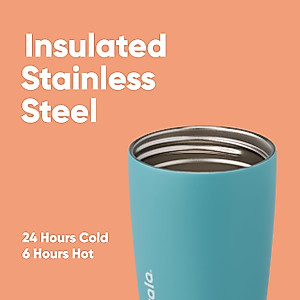Owala SmoothSip Slider Insulated Stainless Steel Coffee Tumbler, Reusable Iced Coffee Cup, Hot Coffee Travel Mug, BPA Free 12 oz, Grey/Blue (Beachy Breeze)