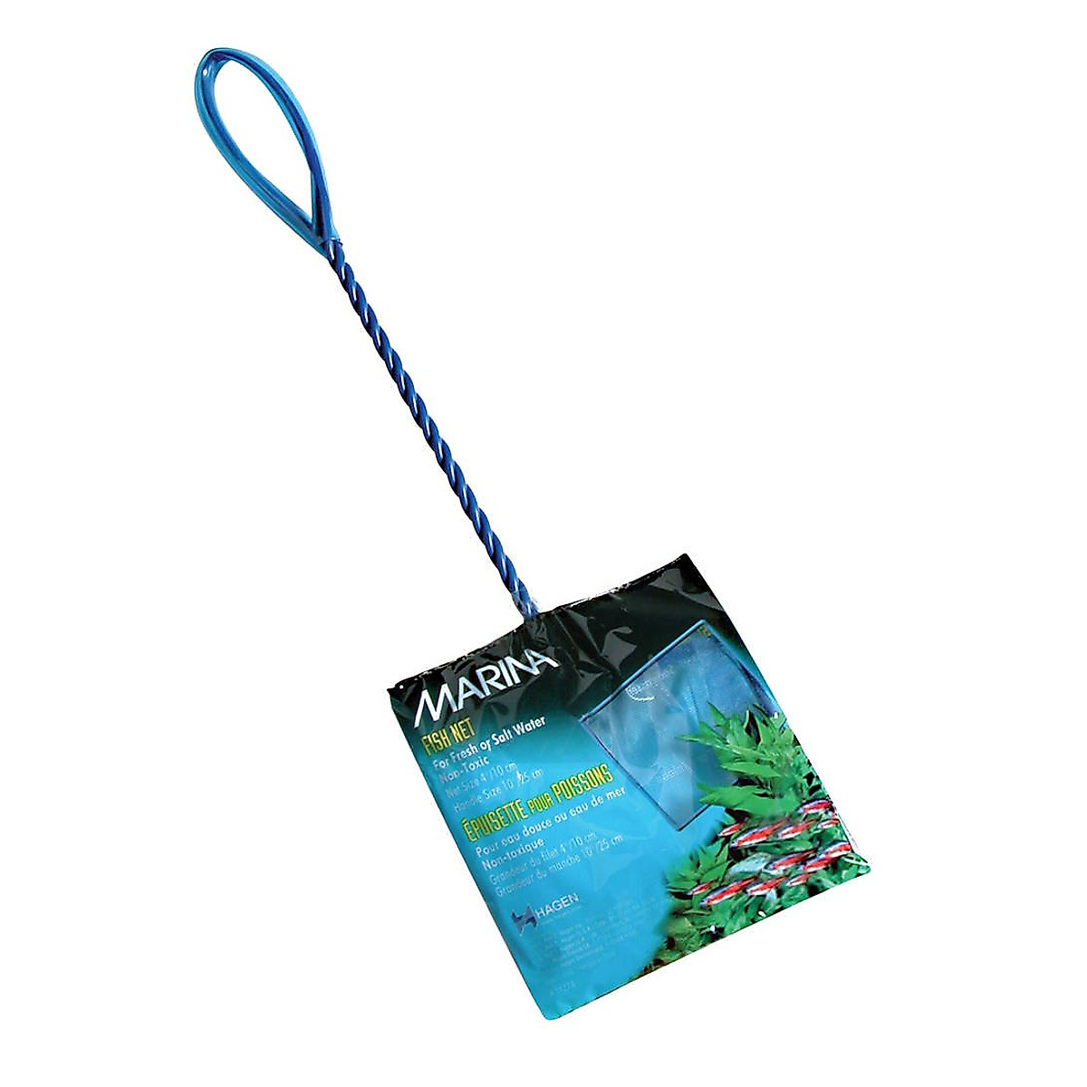 Marina 4-Inch Blue Fine Nylon Net with 10-Inch Handle, Aquarium Maintenance Tool, Blue, 11274