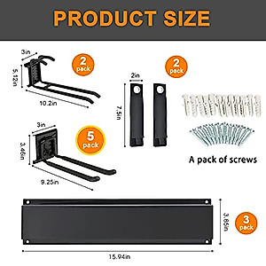 Yoo Garage Storage Rack, Garden Tool Rack,Garage Tool Organizer Wall Mount of Heavy-Duty Solid Steel Max 850lbs in Total,Tool Hanger with 7 Hooks Holds Yard Tools/Folding Chair/Rakes/Cable/Broom
