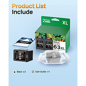 E-Z Ink (Tm) Remanufactured Ink Cartridge Replacement for HP 63XL 63 XL to Use with Officejet 3830 5255 4650 3833 Envy 4520 Deskjet 1112 3637 3630 3634 Printer (2 Black, 2 Pack)