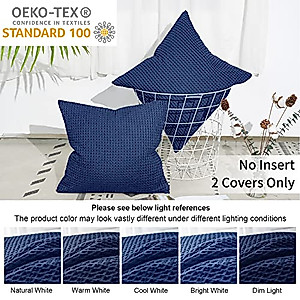 PHF 100% Cotton Waffle Weave Euro Shams 26" x 26", No Insert, 2 Pack Elegant Home Decorative Euro Throw Pillow Covers for Bed Couch Sofa, Navy Blue
