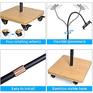 Crocqett Ipad Stand Floor with Wheels,Adjustable Height Tablet Floor Stand for Bed,Gooseneck Tablet Holder with Bamboo Base,Compatible with Kindle,Ipad pro Mini 12.9/6,Phones (4.7''-13'')