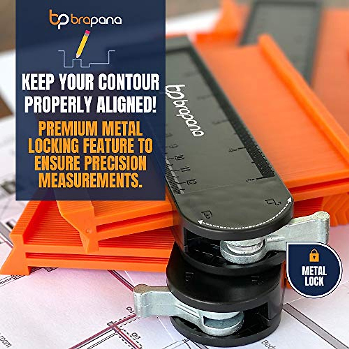 Contour Gauge with Lock Set 10” and 5”, Profile Duplicator Tool with Precision and Master Outline Plastic Measuring Templates & Duplication for Curves, Corners, Irregular Shapes, Woodworking Guide