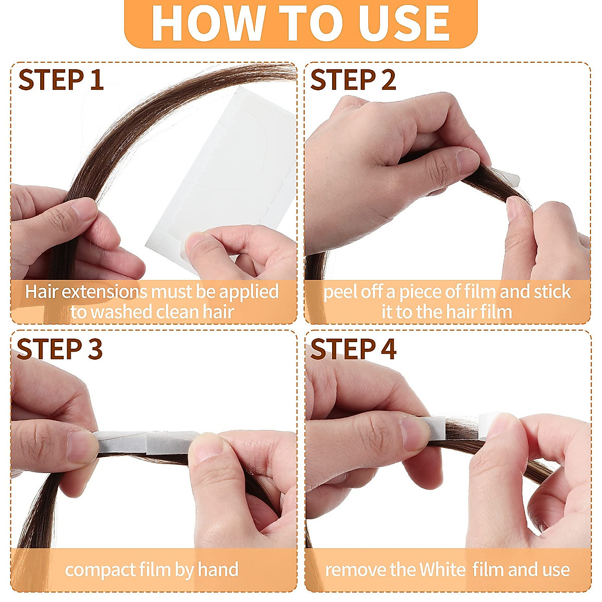 Leelosp 240 Pieces Hair Extension Tape Tabs Double Sided Replacement Tape for Hair Extensions Adhesive 1.57 x 0.32 Inch Hairpiece Expansion Tools for Wig Toupee Hairpiece Wigs Supplies, White