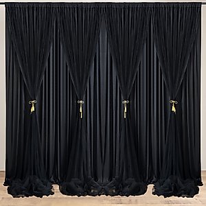 20ft×10ft Black Tulle Backdrop Curtains for Parties 4 Panels 5ft×10ft Dual Layer Black Tulle Drapes for Backdrop Curtains for Baby Party Birthday Wedding Home Decor