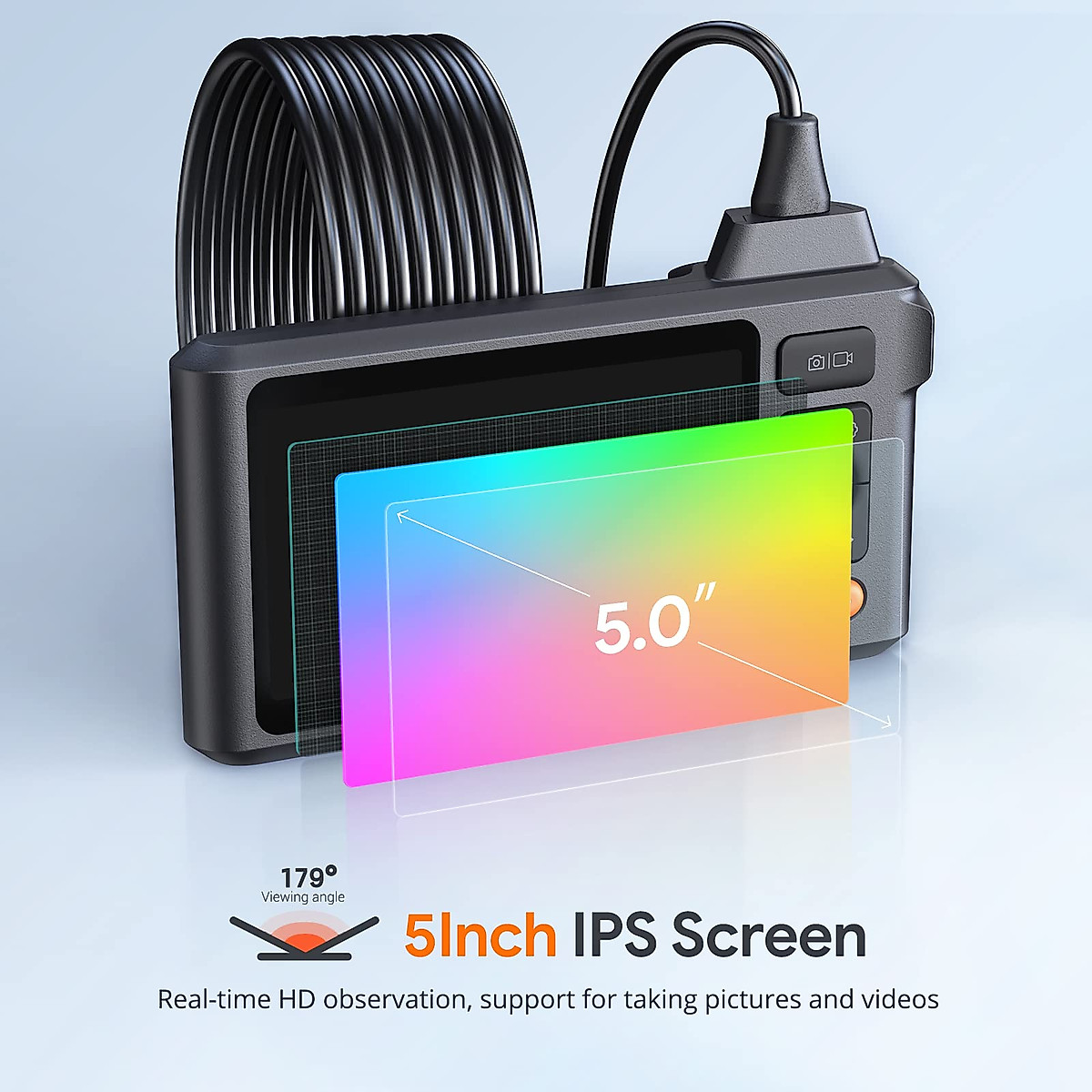 DEPSTECH Triple Lens Borescope Inspection Camera, 5"IPS Screen Endoscope Camera with Lights,1080P Sewer Camera and 180°Flip Button, 16.5ft IP67 Cable, Ease of Use, Tool for Wall, Automotive, Plumbing