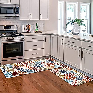 Pauwer Anti Fatigue Kitchen Floor Mat Set of 2 Waterproof Non Skid Kitchen Rugs and Mats Heavy Duty PVC Foam Cushioned Kitchen Runner Floor Mat Carpet for Kitchen Laundry Office