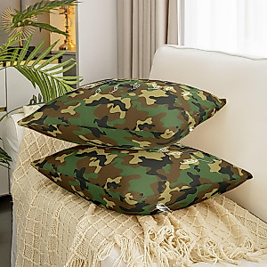 Camouflage Pillow Cases Cushion Covers 24"x24" Set of 2 Soft Camo Throw Pillow Covers for Kids Decor Fishing Decorative Throw PillowCases for Sofa Fisherman Fish Man Cushion Cases Bedroom Green