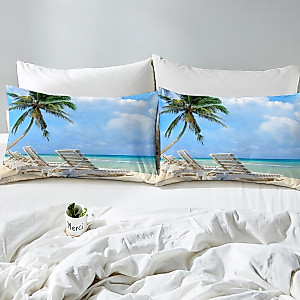 Erosebridal Hawaii Beach Bed Sheets Set Full Size, Tropical Sheets, Ocean Beach Decor Sheets, Palm Tree Flat Fitted Sheet, Summer Holiday Style Sheet Set, Coastal Bedding Bedroom Decor, 4Pcs