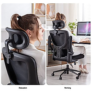 BRTHORY Office Chair Height-Adjustable Ergonomic Desk Chair with Lumbar Support, Breathable Mesh Computer Chair High Back Swivel Task Chair with Adjustable Headrest and Flip-up Armrests - Black