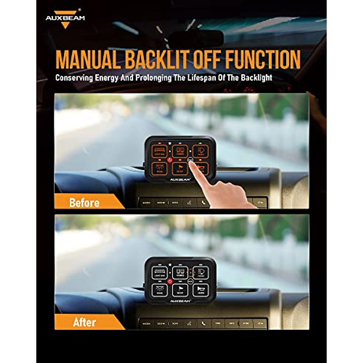 Auxbeam 6 Gang Switch Panel Bluetooth RGB AR-600 120Pcs 1" Larger DIY Decals for Car RV Camper Van Truck Marine Boat