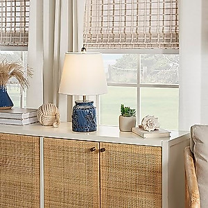 Nourison 18" Blue Coastal Starfish Engraved Ceramic Beachy Table Lamp for Bedroom, Living Room