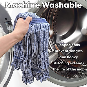 GSD Brand Blue Commercial Mop Head Replacement. Looped End Prevents Tangling and Twisting. Industrial Mop Heads. Synthetic Cotton Blend for Maximum Absorption. Wide Universal Headband. 3 Pack