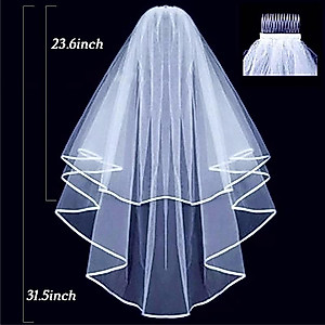 umbresen Bridal Veil Wedding Veils Women's White Tulle Short Veils Ribbon Edge With Comb for Brides Bachelorette Hen Party Costume (White)