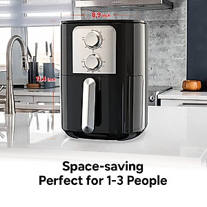 Air Fryer, WETIE 4 Quart Small Air Fryer, 5-in-I Less Oil Airfryer, 1400W Air Fryer Oven Pizza Cooker, Non-Stick Fry Basket, Over Heat Protection, Timer+Temperature Control Air Fryers(Black)