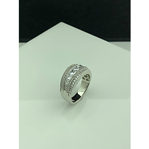 SILVERCLOSEOUT Rhodium Plated Sterling Silver Wide Square Cut Womens Cubic Zirconia Statement Ring - Size 11