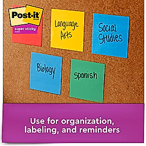Post-it Super Sticky Notes, 3x3 in, 6 Pads, 2x the Sticking Power, Playful Primaries Collection, Primary Colors (Red, Yellow, Green, Blue, Purple), Recyclable(654-6SSAN)