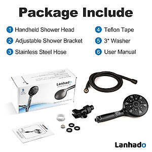 Shower Head with Handheld, Lanhado 9 Setting Matte Black Shower Head, Detachable Shower Head with Hose & Adjustable Bracket,High Pressure Shower heads, Built-in Power Wash to Clean Tub, Tile & Pets