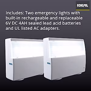 Ideal Security Rechargeable Built-In Battery Operated Emergency Light, White (200 Lumens), Set of 2