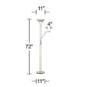 360 Lighting Canby Modern Torchiere Floor Lamp Standing with Side Light LED 72" Tall Brushed Nickel Silver Metal White Acrylic Diffuser for Living Room Reading House Bedroom Home Office