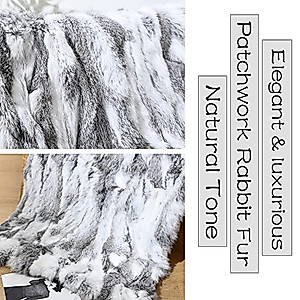 Throw Blankets for Couch and Bed, Soft Cozy Real Rabbit Fur Blanket with Suede Backing, Grey Lightweight Decorative Blankets and Throws, Farmhouse Warm Blanket for Men and Women, 55.1"x63"