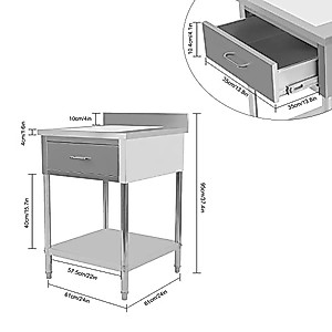 HAPPCUCOE Kitchen Work Table, Commercial Worktable Workstation 24 x 24 Inch,Stainless Steel Kitchen Restaurant Work Prep Table with 1 Drawer,Food Prep Table for Bar, Restaurant