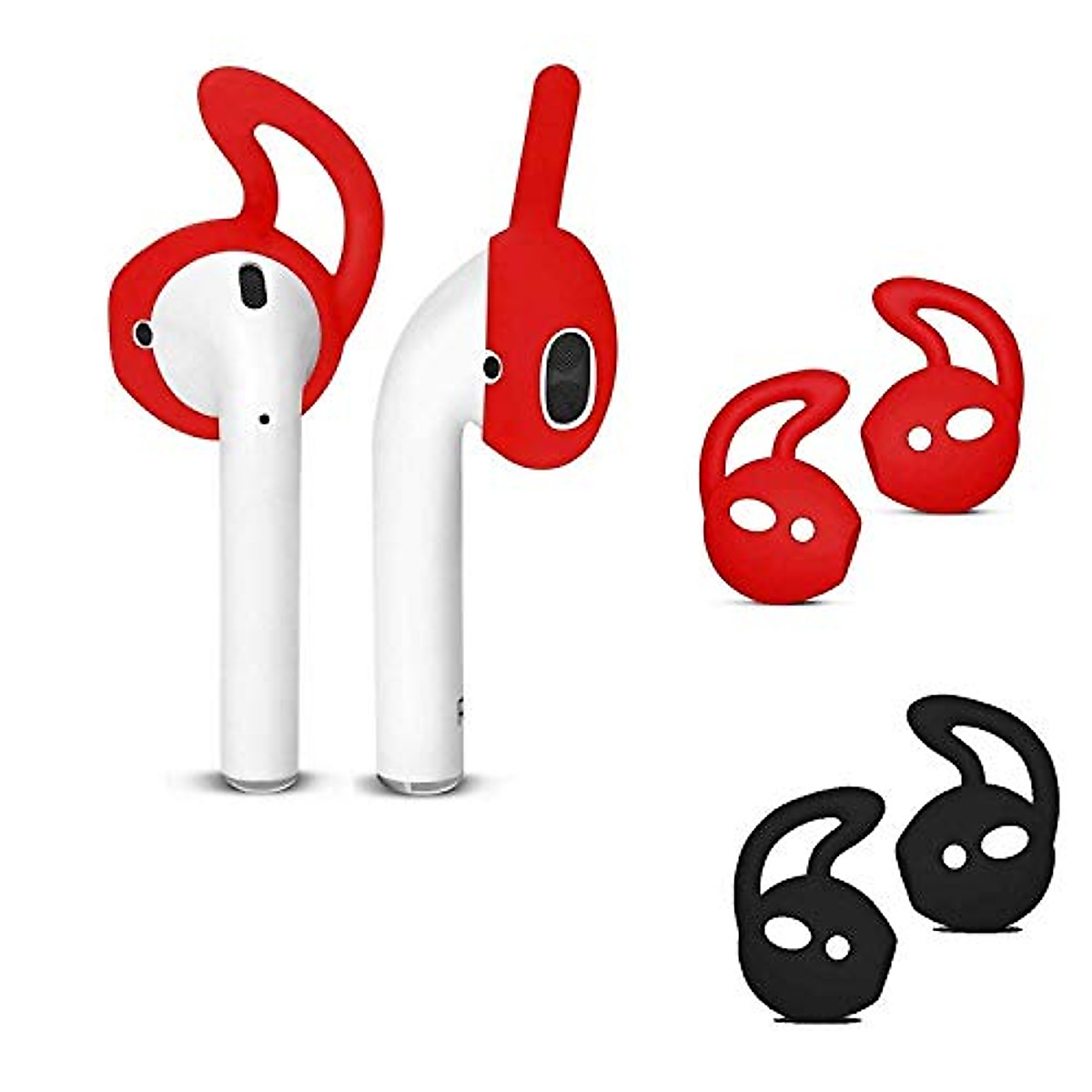 Airpods Case, Airpods Accessories Kits, 2 Packs Protective Silicone Cover Skin Apple Airpods Anti-Lost Airbag Belt,Airpods Ear Hook for Apple AirPods 2nd 1st Generation (Black+Red)