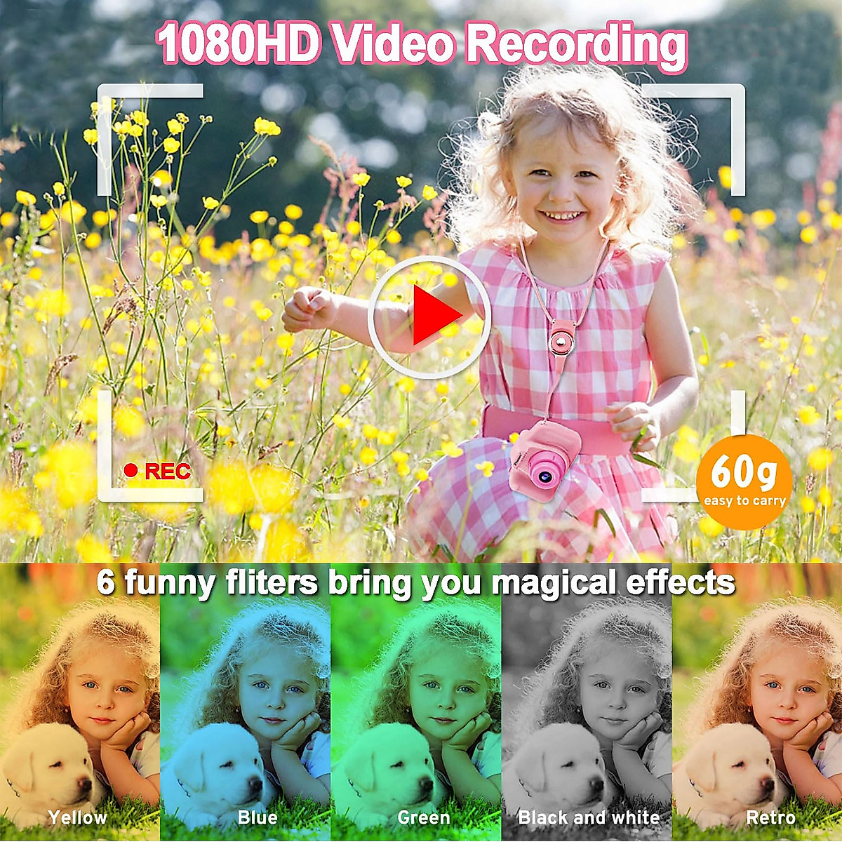 PROGRACE Kids Camera Girls Gift - Camera for Kids Dual Selfie Children Camera Age 3 4 5 6 7 8 9 Year Old Kids Digital Camera Toys for Kids Birthday Gift for Girls Kids Video Camera Pink