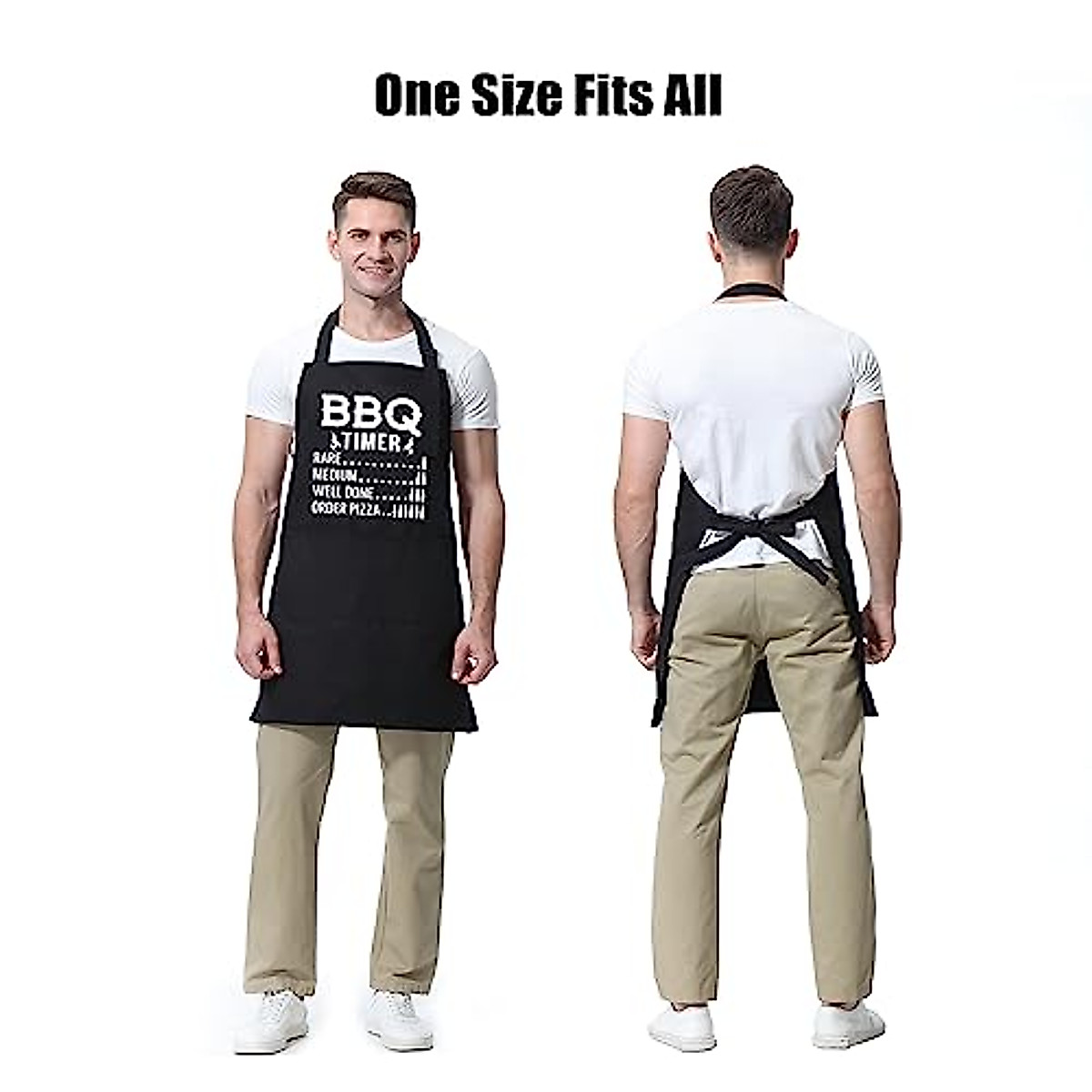 Miracu Funny BBQ Apron for Men, Grilling Aprons for Men w/ 3 Pockets - Mens Kitchen Apron for Grilling, BBQ, Chef Apron for Men, Dad, Husband, Boyfriend, Him, Brother, Friend - Grill Cooking Apron