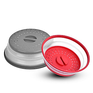 Generic Microwave Splatter Cover Collapsible Microwave Splatter Guard for Food Multi-Purpose Kitchen Gadget for Meal Safe BPA-Free Silicone & Plastic Dishwasher-Safe 2 Pcs 10.5Inch, Red, Grey