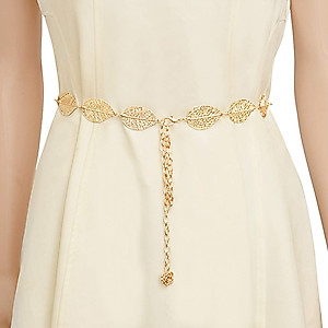 Coucoland Womens Metal Leaf Waistband Fashion Skinny Plated Adjustable Waist Chain Belt for Dress