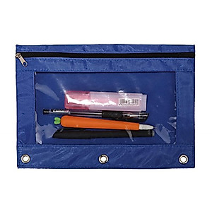 Wodison 18-Packs 3 Ring Pencil Pouch with Clear Window School Classroom Binder Pocket Case Office Stationery Bag Blue
