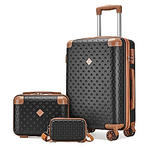 Joyway Carry on Luggage 20 Inch Suitcase Set 3 Piece with Spinner Wheels,Hardside Carry on suitcase 22x14x9 Airline Approved with Combination Lock(20-Inch, Black Brown)