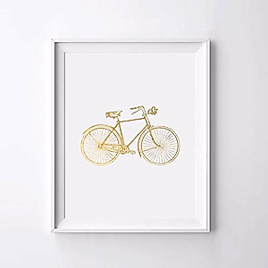 Vintage Bike III Wall Art Print, Vintage Bicycle Gold Foil Print, Bike Art Print, Vintage Bike Gold Foil Art Print (UNFRAMED)