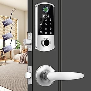 BEBASIA Fingerprint Door Lock with 2 Level Handles, Smart Door Lock, Keyless Entry Door Lock, Door Locks with Keypads, 300+ Users, Anti-Peeping Password, Auto Lock & One Touch Unlock (Satin Nickel)