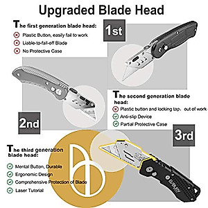 Utility Knife, BIBURY Upgraded Version Heavy Duty Box Cutter, Pocket Carpet knife with 10 Replaceable SK5 Stainless Steel Blades, Belt Clip, Easy Release Button, Quick Change and Safety Lock-Black