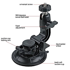 ASOCEA Action Camera Suction Cup Mount Windshield Camera Holder Tripod Adapter with Screw Compatible with Gopro Hero 11 10 9 8 7 6/AKASO EK7000/Brave 4/Dragon Touch/DJI OSMO Action/Insta360 X3 x2