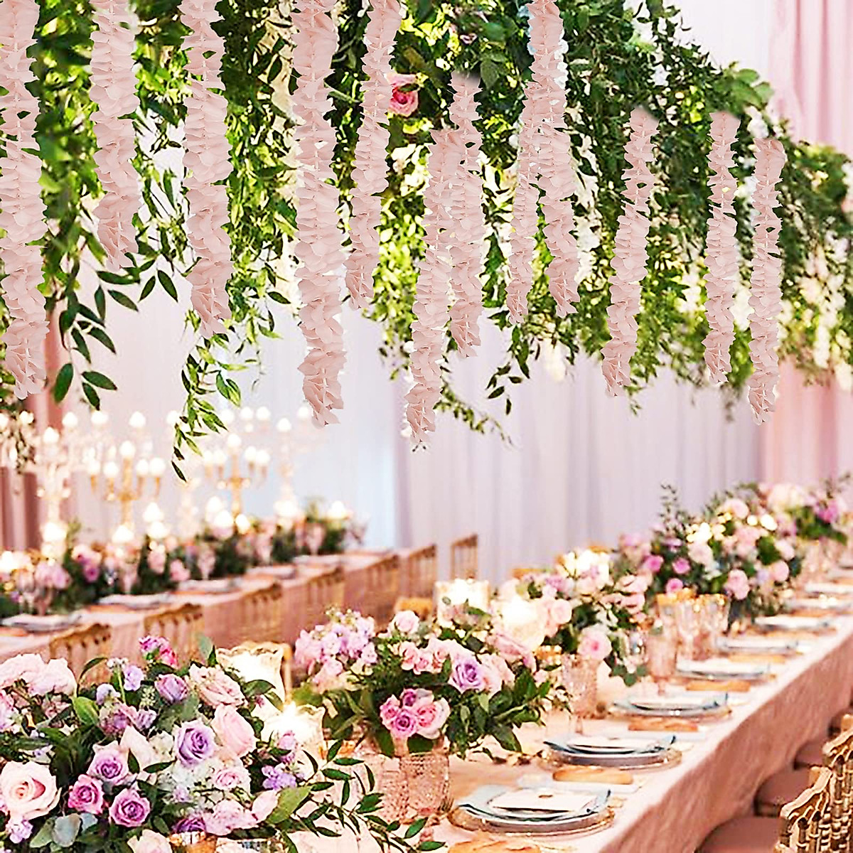 Uieke 10 Pack(Total 33Feet) Artificial Silk Wisteria Hanging Flowers Fake Vines Plants Leaf Garland for Wedding Party Garden Outdoor Greenery Office Home Wall Decor Pink