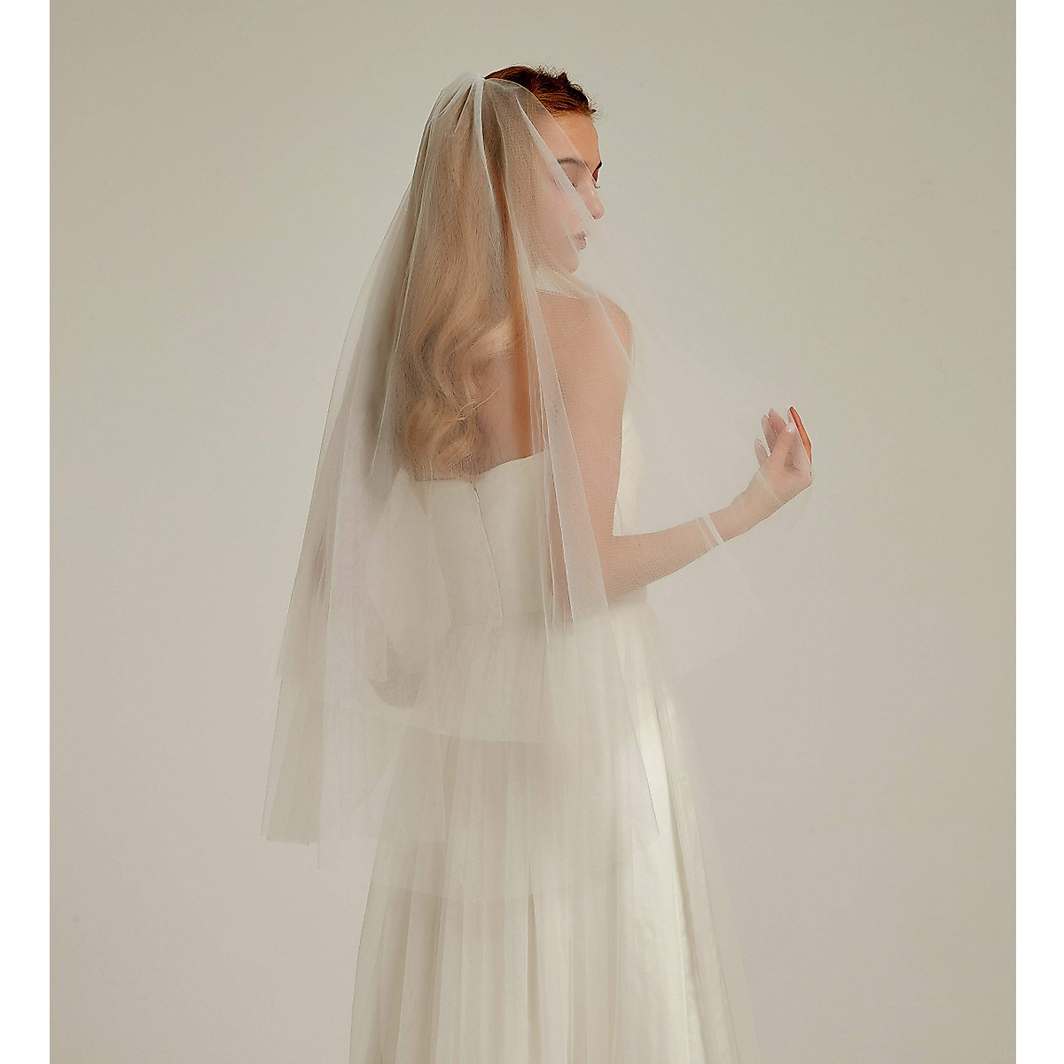 Leimandy Double Layer Tulle Bridal Veil 2 Tier Sheer Wedding Veil with Comb B013 (Ivory, 40'' length)