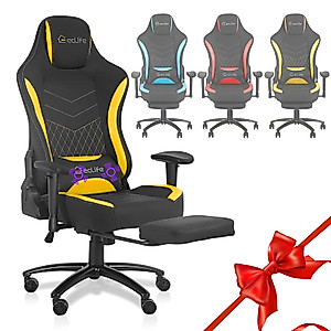 Gaming Chair Racing Footrest Massage Computer - Cushioned Comfort High Back PU Leather USB Vibrator Ergonomic Recliner Home Office Video Game for Kids for Gift for PS5 (Yellow, D06)
