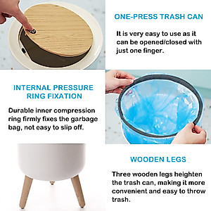 JWHFZMANPYK Round Trash Can with Lid Beluga Whale Press Top Recycle Bin Small Garbage Can Dog Proof Wastebasket Wooden Legs Bathroom Kitchen 7L/1.8 Gallon