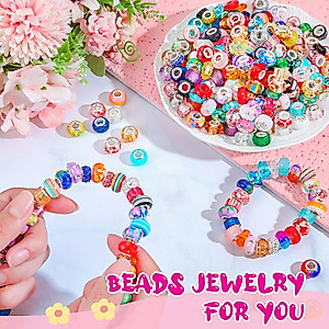 Crowye 400 Pieces Large Hole Beads Bulk for Jewelry Making 10 mm/ 0.47 Inches Mixed Color Resin European Craft Beads for DIY Bracelet Necklace(Vivid)