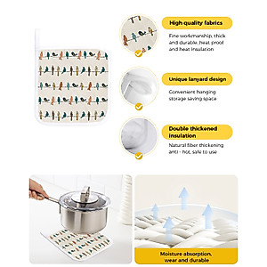 2 Pack Pot Holders for Kitchen, Orange Teal Plaid Heat Insulation Pot Holders Sets, Farmhouse Turquoise Spring Floral Birds Oven Hot Pads for Baking Cooking, 8.25x8.25 in